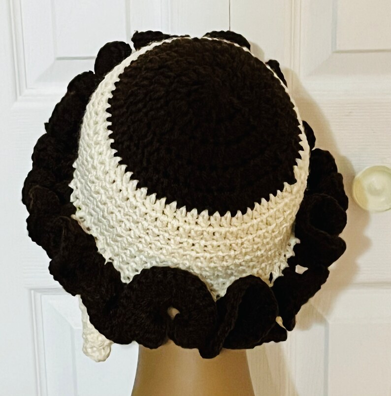 Crochet Two Tone Ruffle Hat With Matching Earrings Handmade by ...