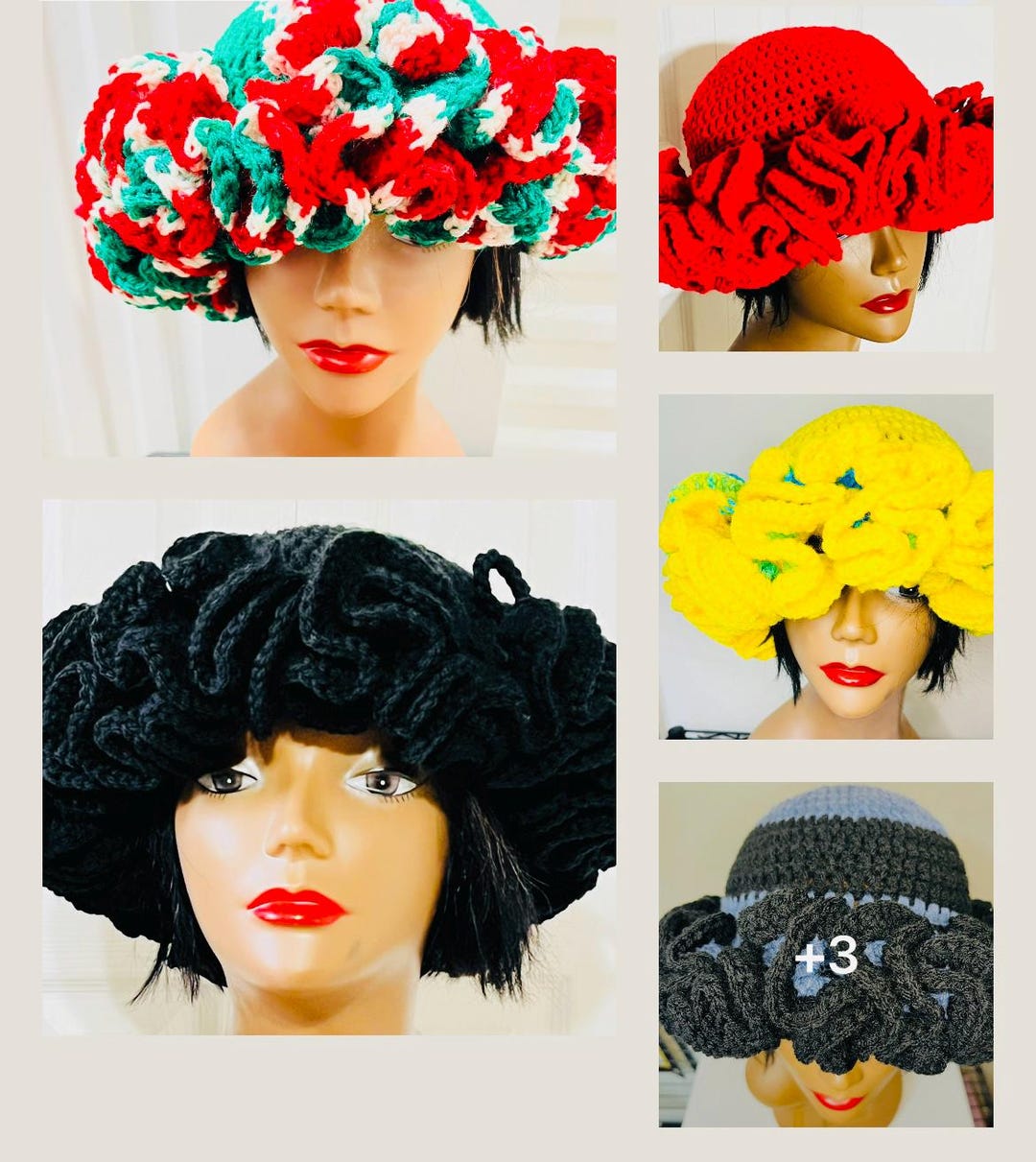 Crochet Ruffle Hats, All Size All Colors Handmade by Doycreations7 ...