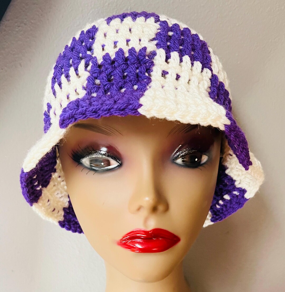 Crochet Checker Bucket Hat, for Child or Adult Small Head. Handmade by ...