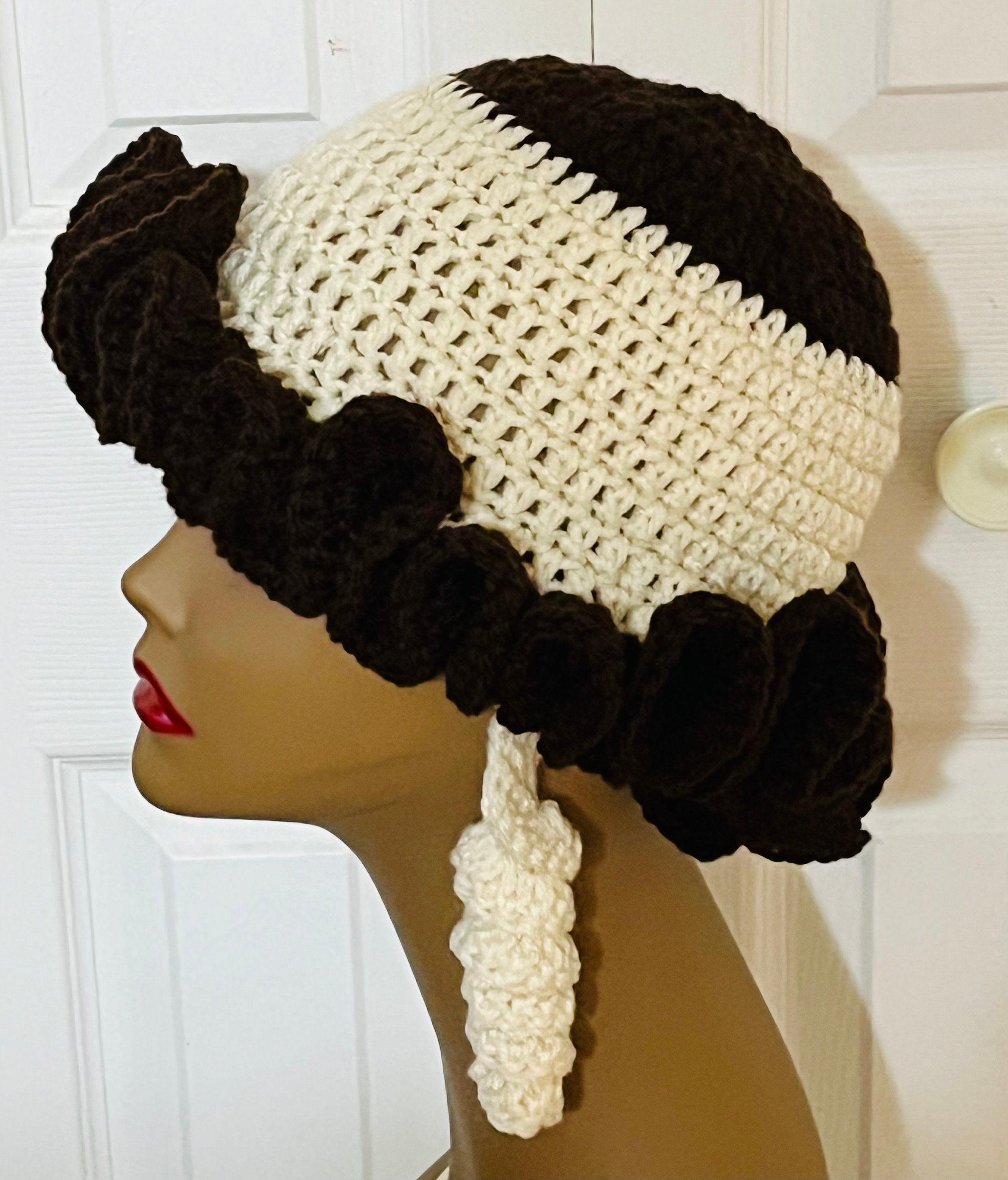Crochet Two Tone Ruffle Hat With Matching Earrings Handmade by ...