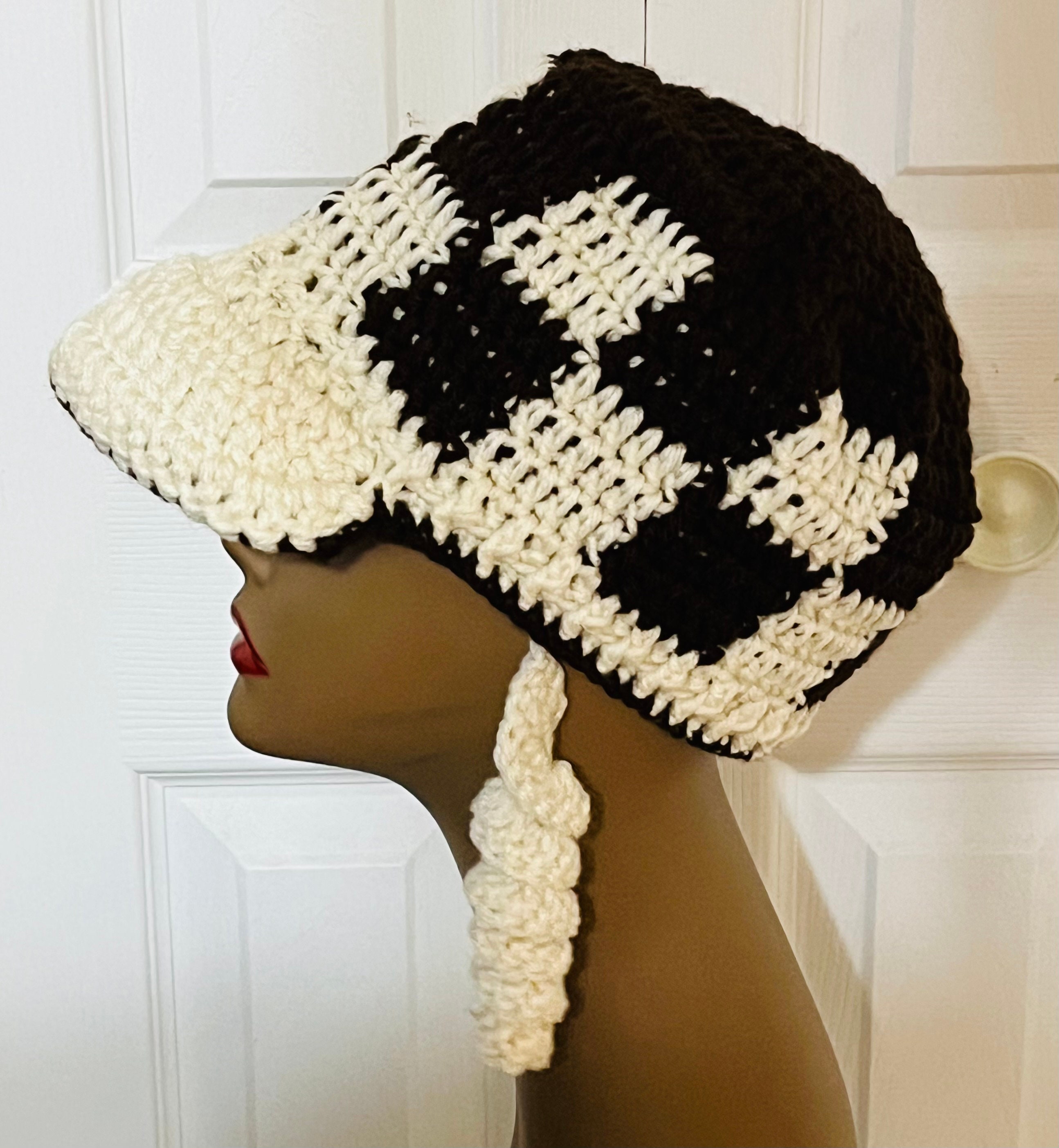 Crochet Checker Hat With A Brim With Matching Earrings Handmade by ...