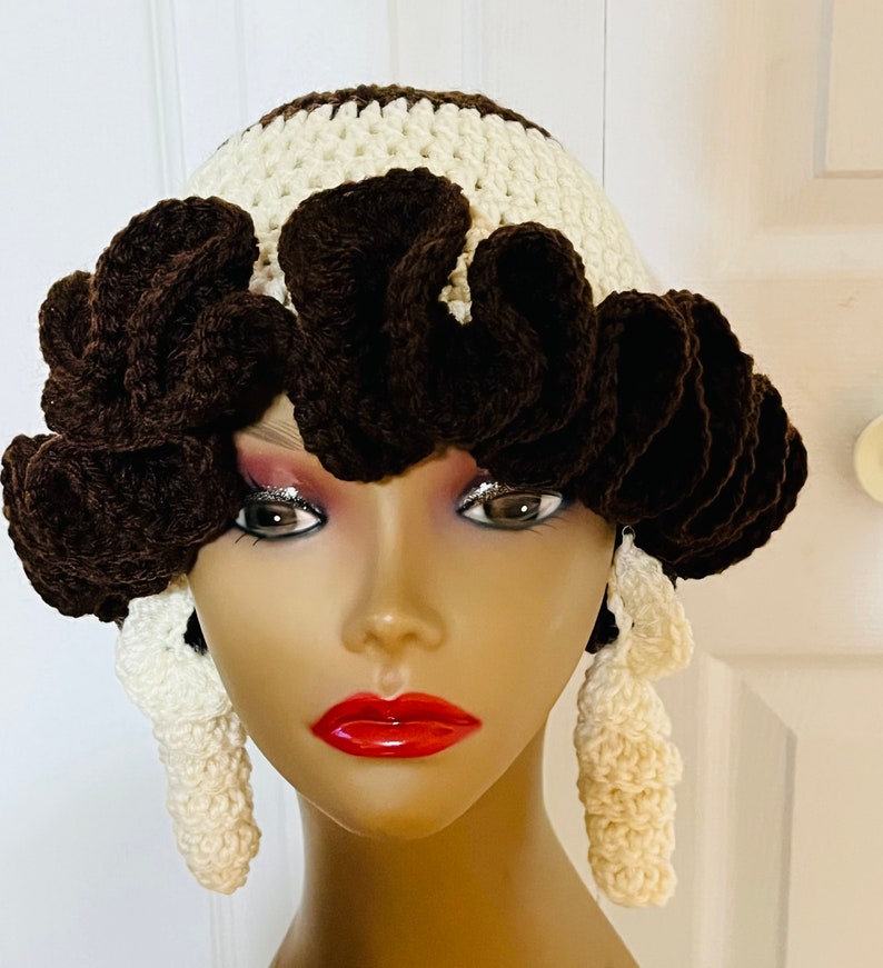 Crochet Two Tone Ruffle Hat With Matching Earrings Handmade by ...