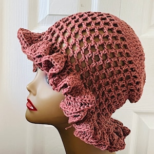 Crochet Mesh Stitch Ruffle Hat, Spring and Summer Handmade by ...
