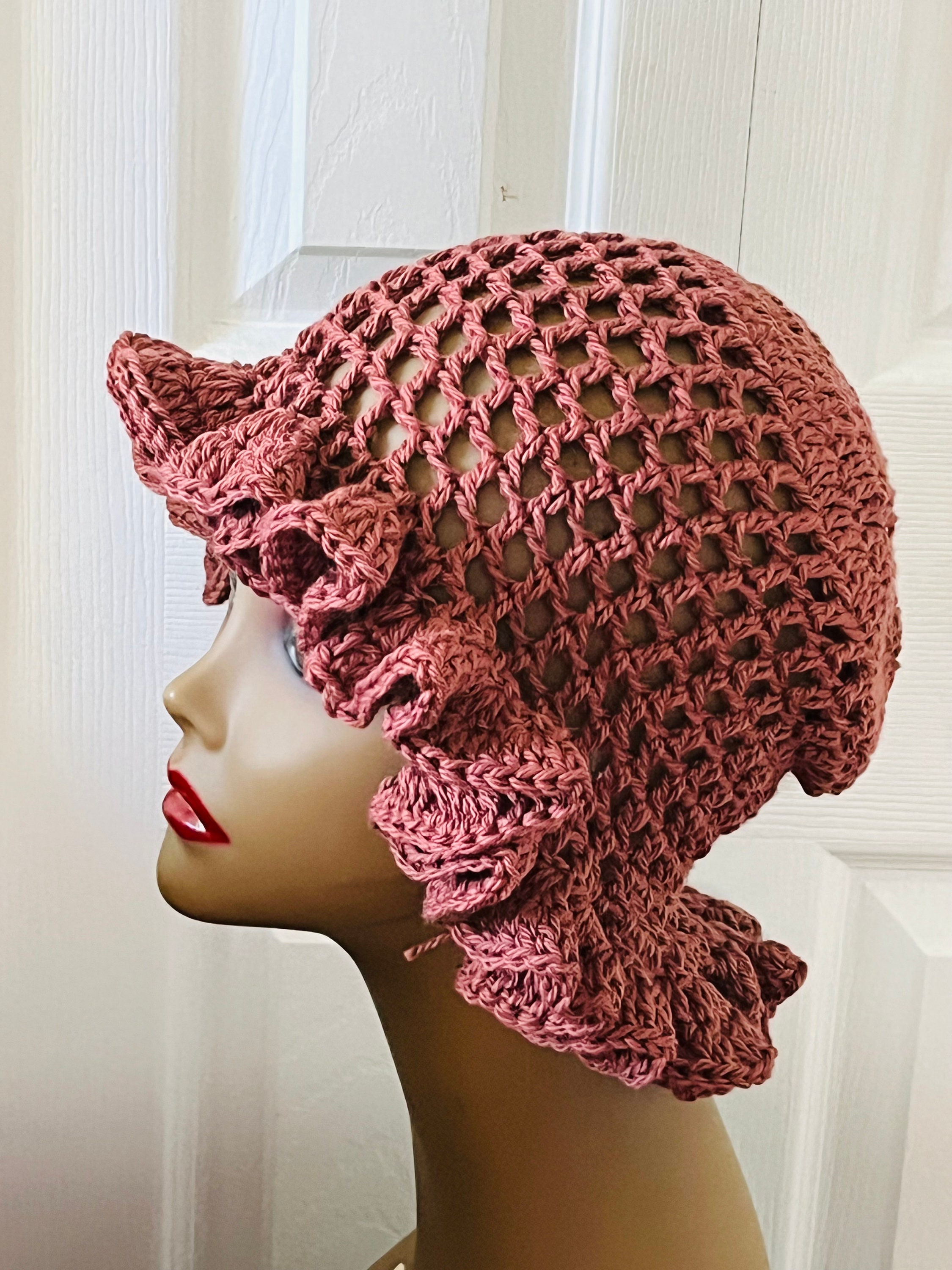 Crochet Mesh Stitch Ruffle Hat, Spring and Summer Handmade by ...