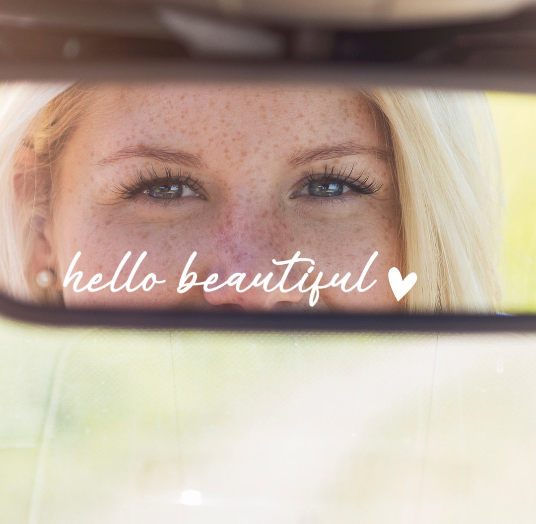 Hello Beautiful Rear View Mirror Decal, Car Mirror Decal, Mirror ...
