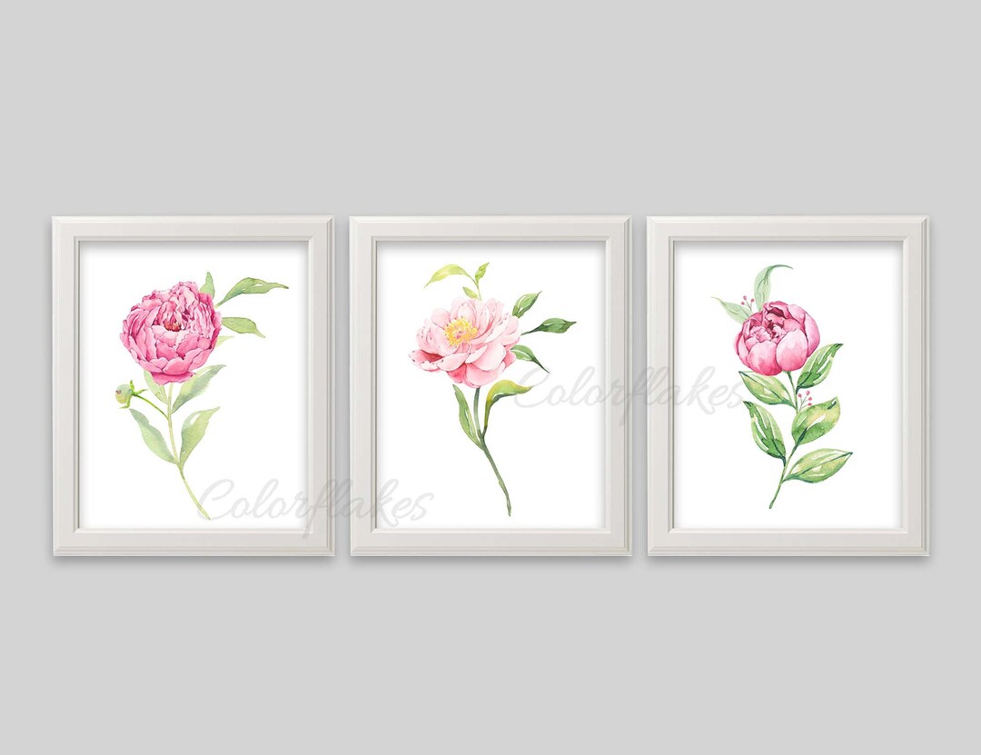 Watercolor Pink Flower Set of 3 Printable ,flower Print, Flower Wall ...