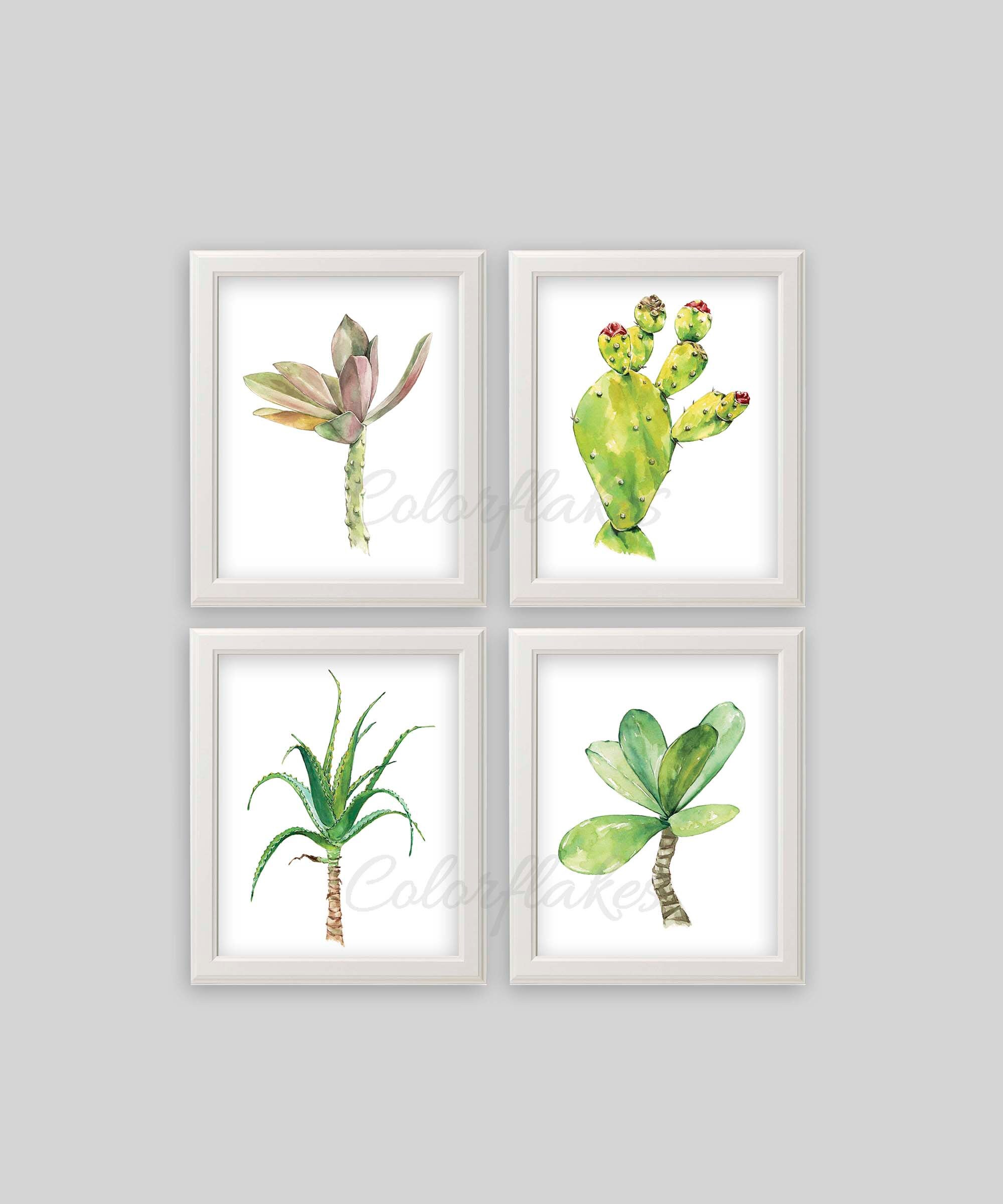 Watercolor Cactus Set of 4 Printable,cactus Print,cactus Wall Decor ...