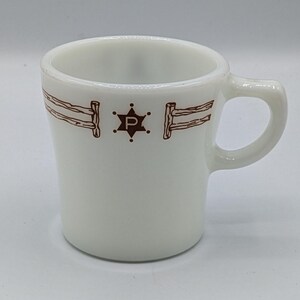 Vintage Pyrex Ponderosa Restaurant Milk Glass Mug Steak House Western ...