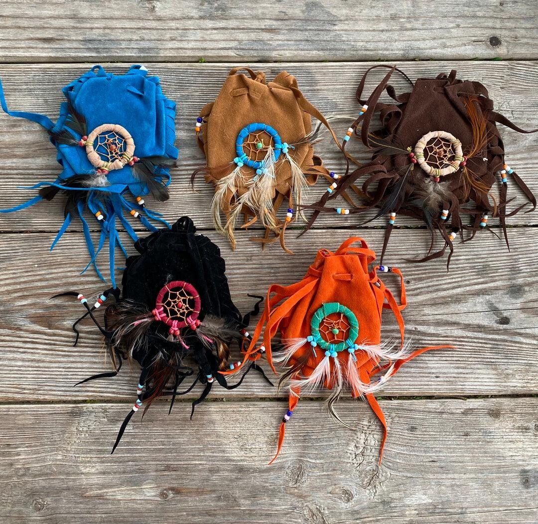 Medicinal Pouch Suede Dreamcatcher Design Corded, Assorted Color ...