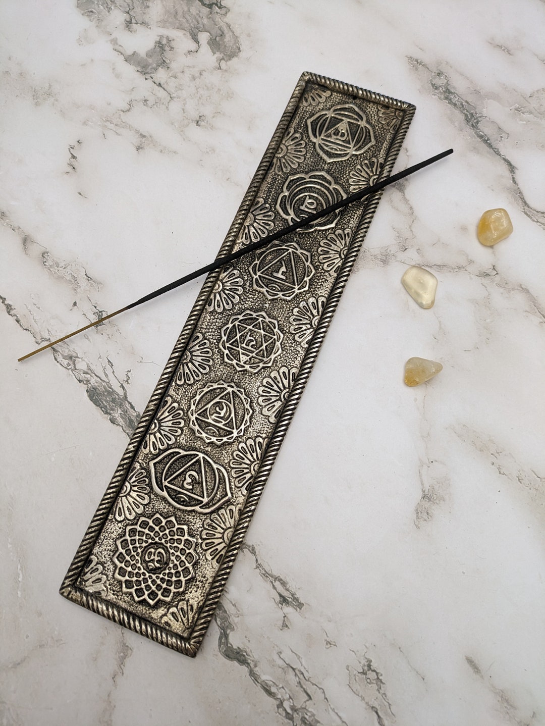 7 Chakras White Metal Incense Holder 11" X 2.5", Incense Holder ...
