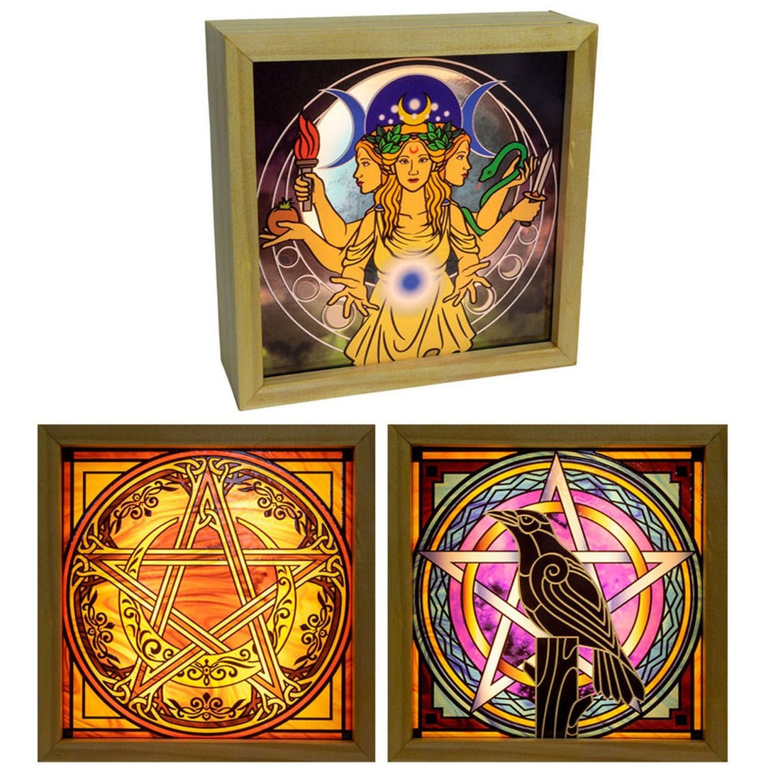 Pagan Wicca Symbols Wood Frame USB LED Interchangeable Light Box Set, 3 ...