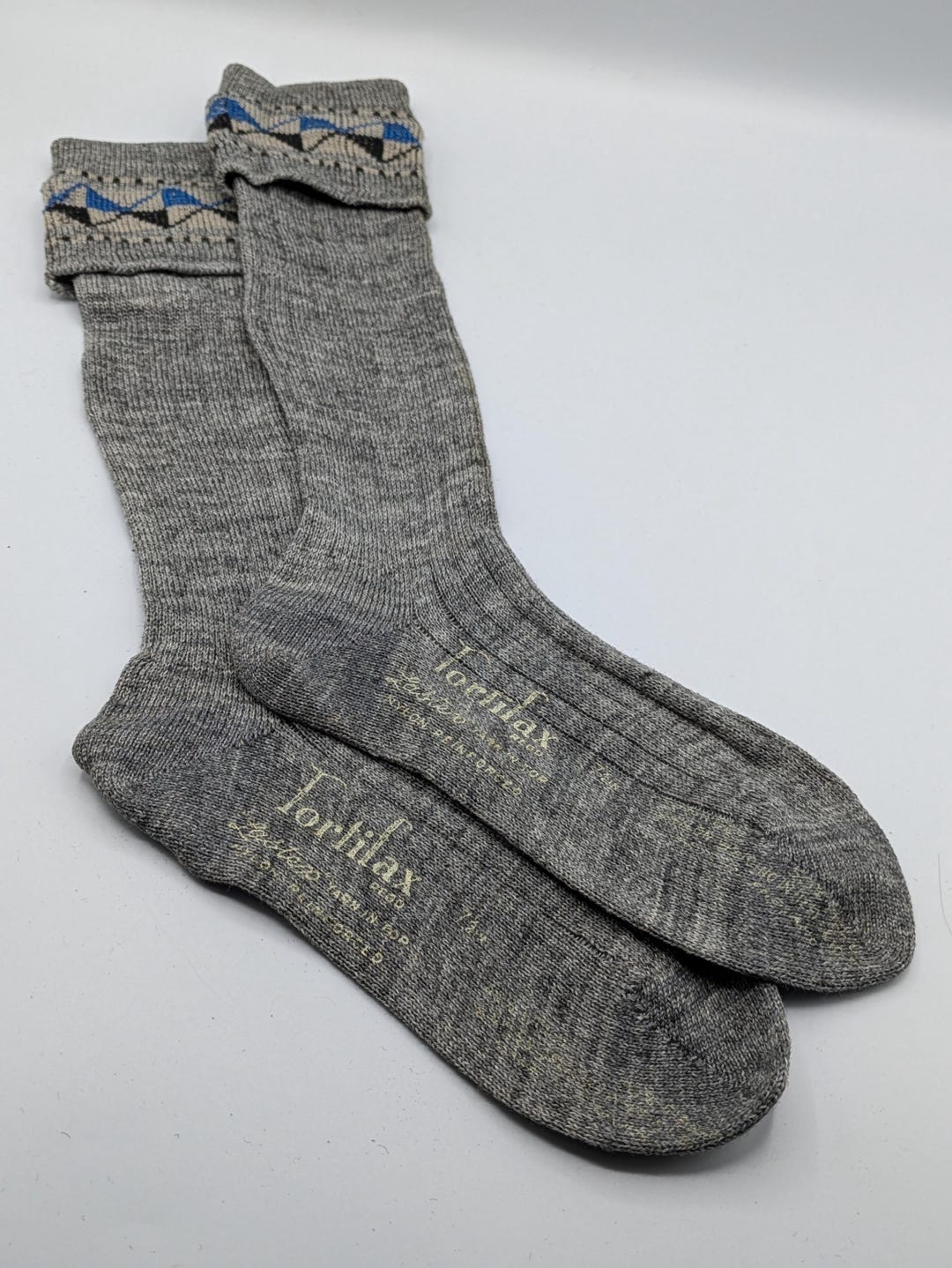 Vintage Fortifax Regd Socks Rare Size 7.5 Gray, Wool Yarn Blend, Blue ...