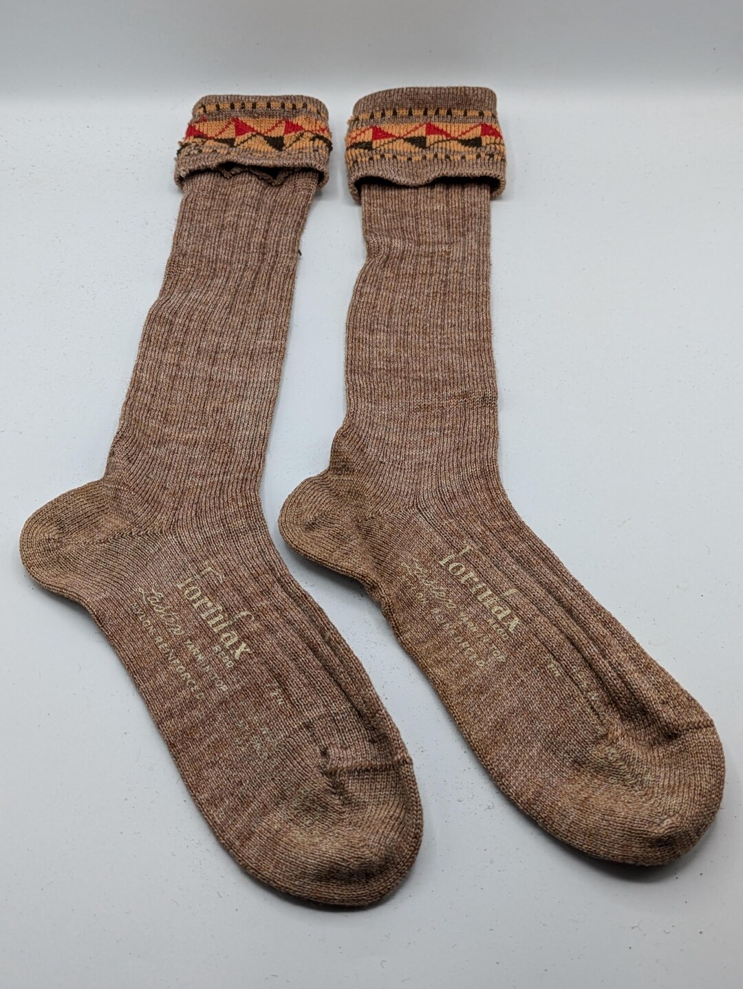 Vintage Fortifax Regd Socks Rare Size 7.5 Brown, Wool Yarn Blend, Red ...