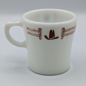 Vintage Pyrex Ponderosa Restaurant Milk Glass Mug Steak House Western ...