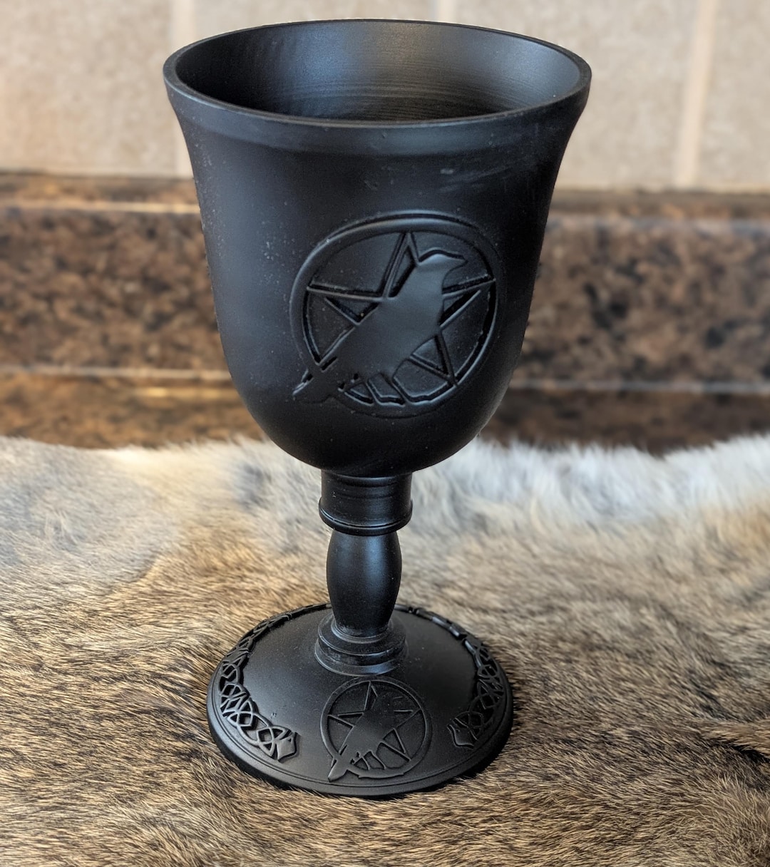 Chalice Cast Iron Large Pentacle Raven Goblet Wiccan Pagan 7.5" Altar ...