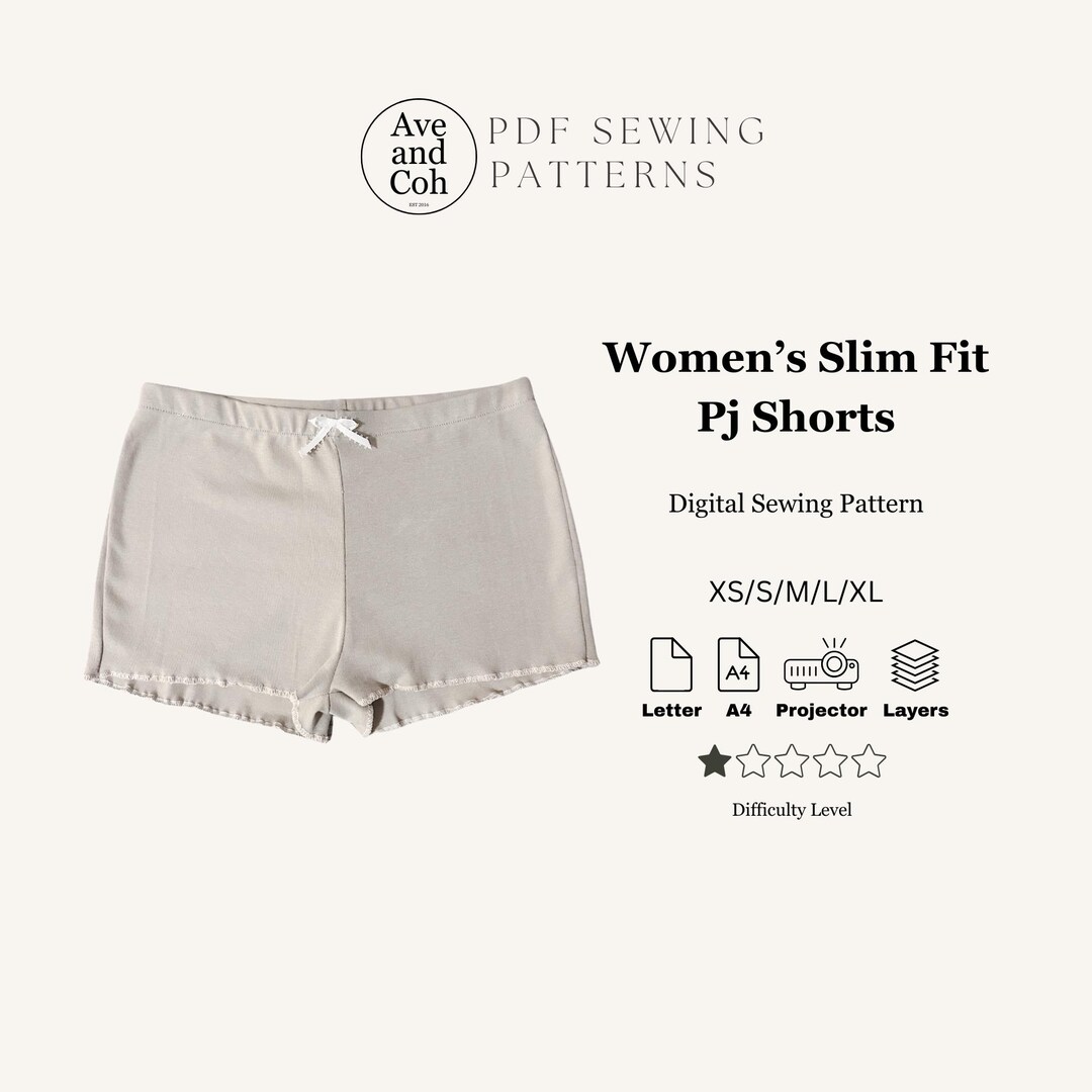 Women's Slim Fit Intimate Pj Shorts - PDF Sewing Pattern, Xs,s,m,l,xl ...