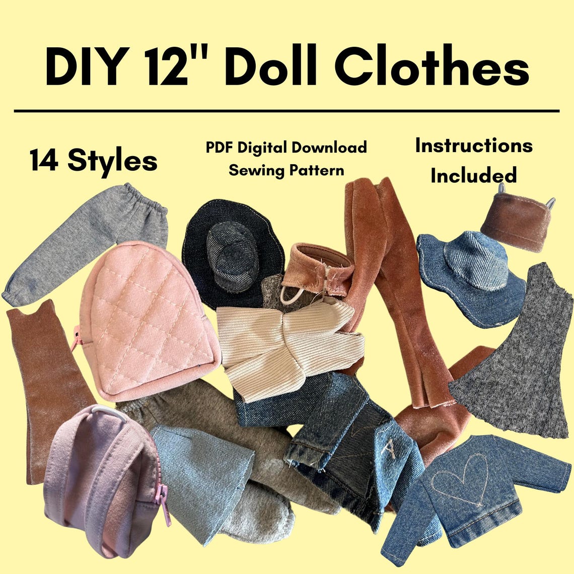 DIY 12" Doll Clothes - PDF Digital Sewing Pattern - 14 Styles - Etsy