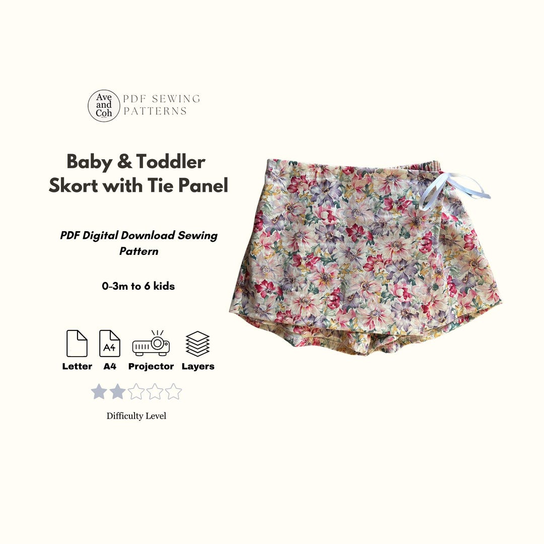 Skort With Tie Panel Sewing Pattern for Baby and Toddler - Digital ...
