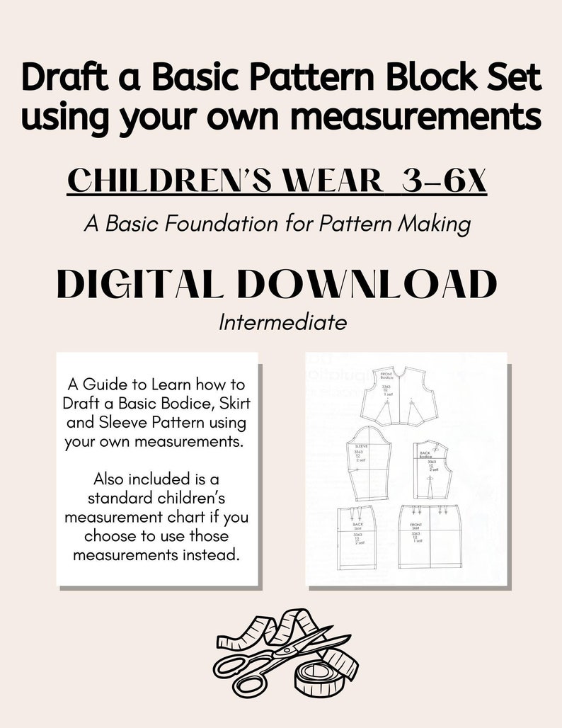 Pattern Drafting Guide Kids 3-6x Draft a Basic Pattern Block Set for Kids ,digital Download ...
