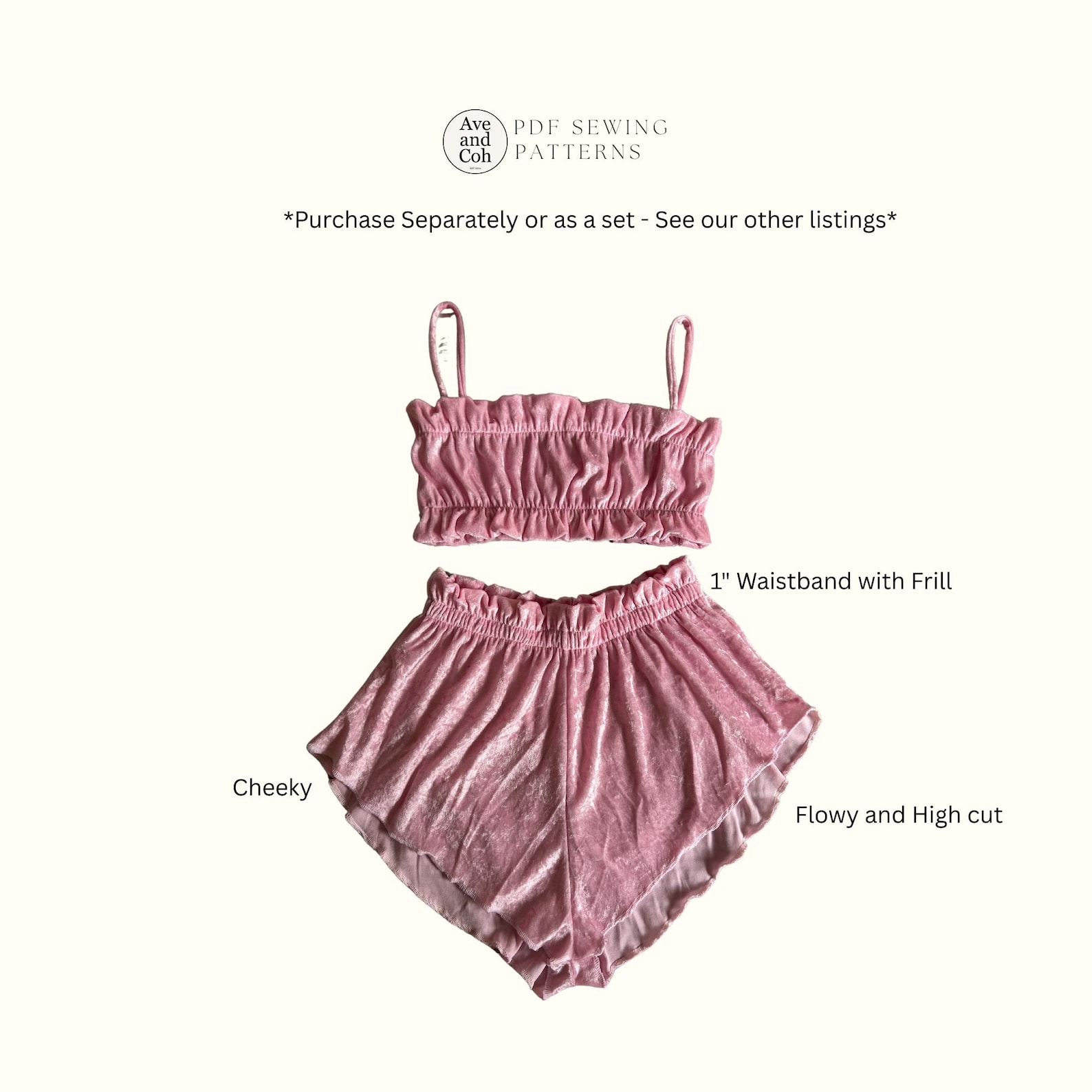 Ruffle Bandeau Top and Cheeky Shorts Pajama Set PDF Sewing Pattern DIY ...