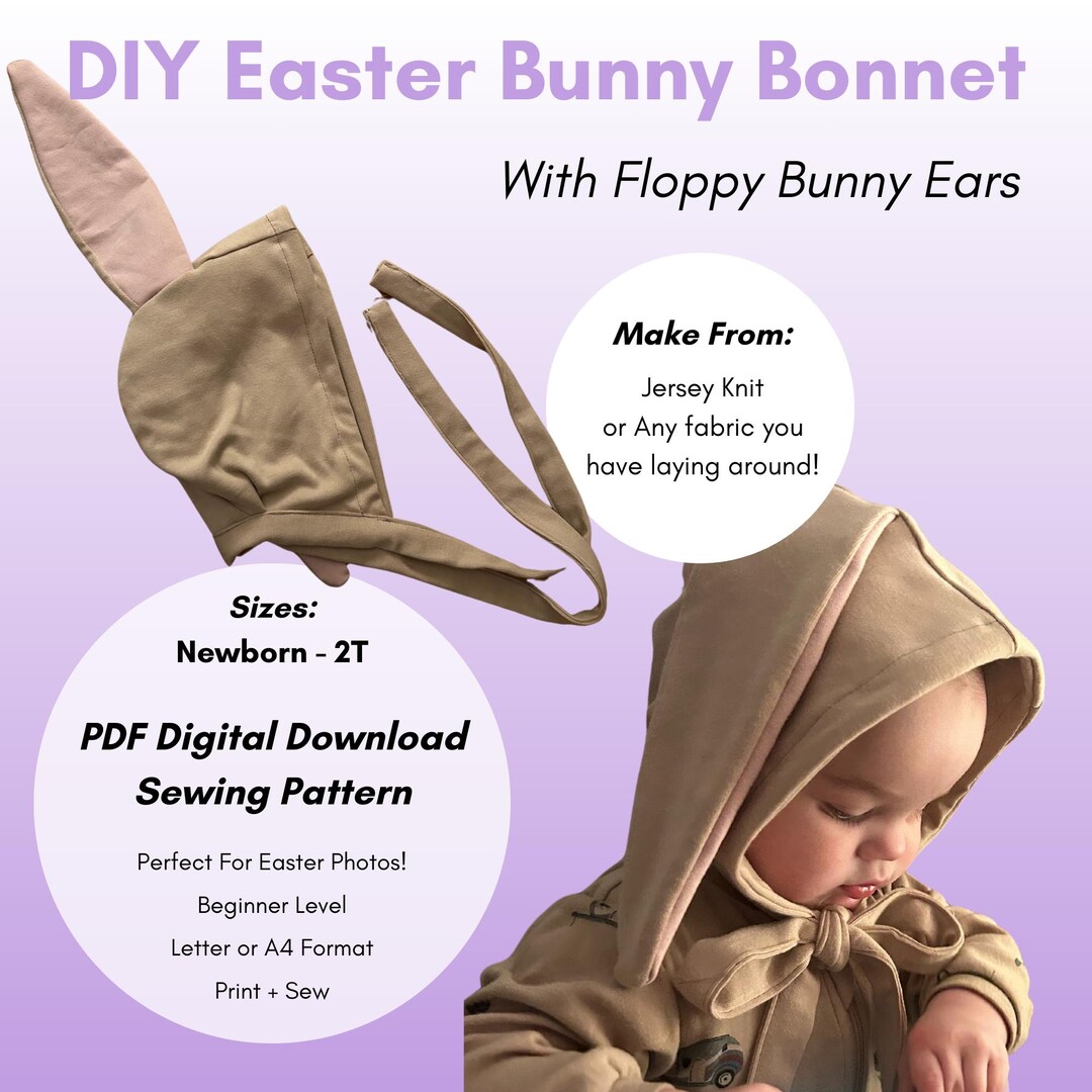 DIY Easter Bunny Bonnet - Newborn to 2T. Baby and Toddler Bunny Hat - Etsy