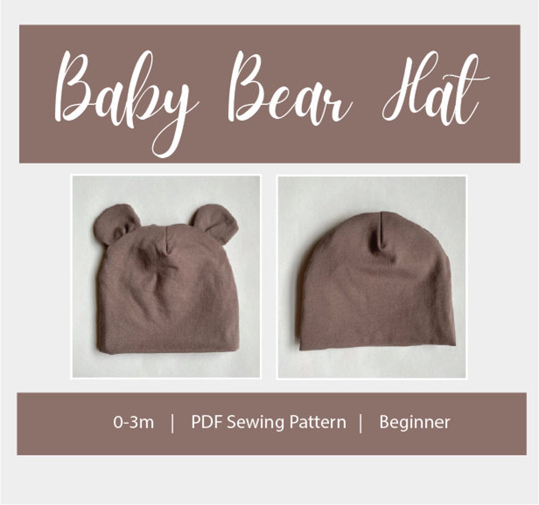 PDF SEWING PATTERN - Baby Hat, Toque - 0-3m, Newborn Hat, Bear Hat ...