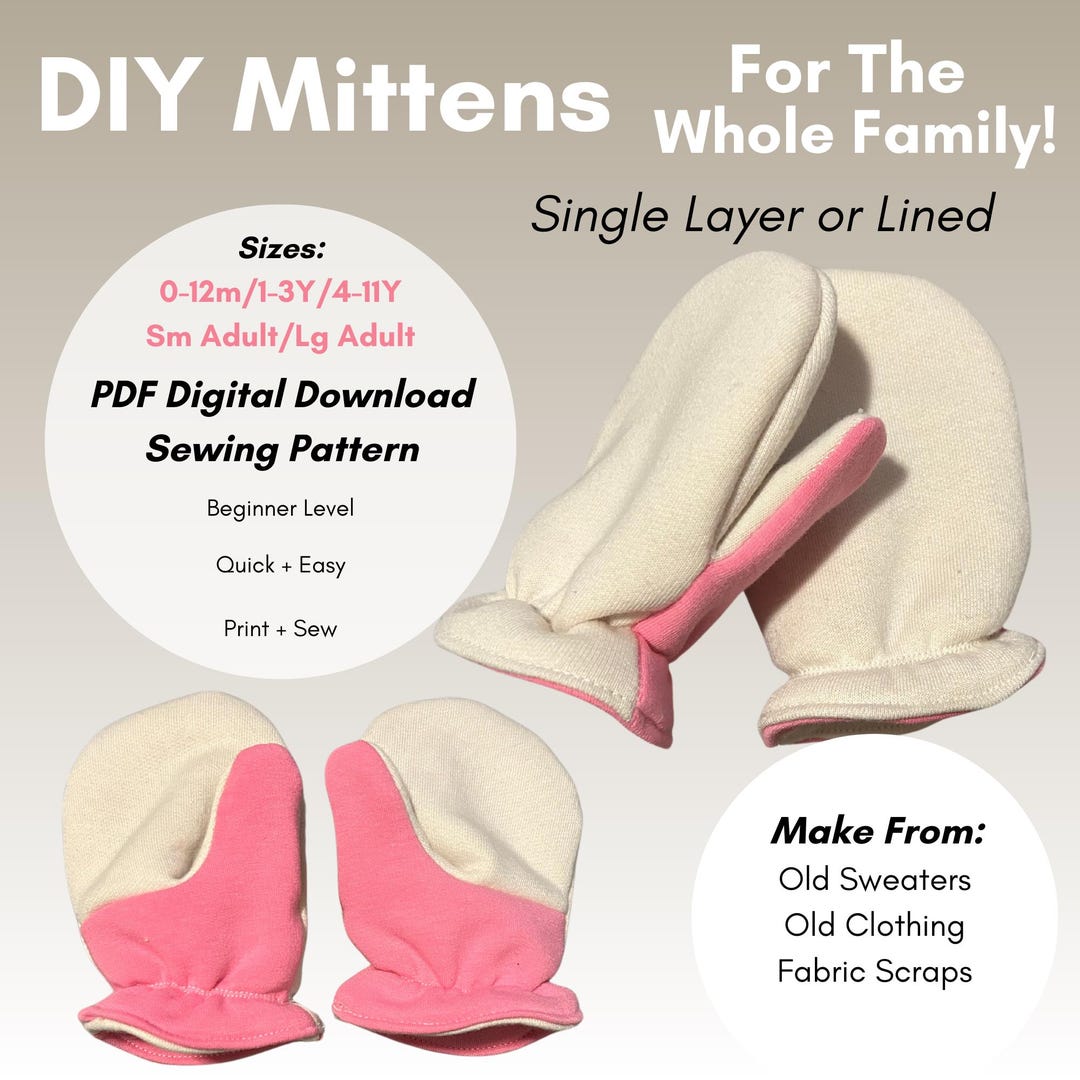 DIY Mittens- for the Whole Family - PDF Digital Download Sewing Pattern ...