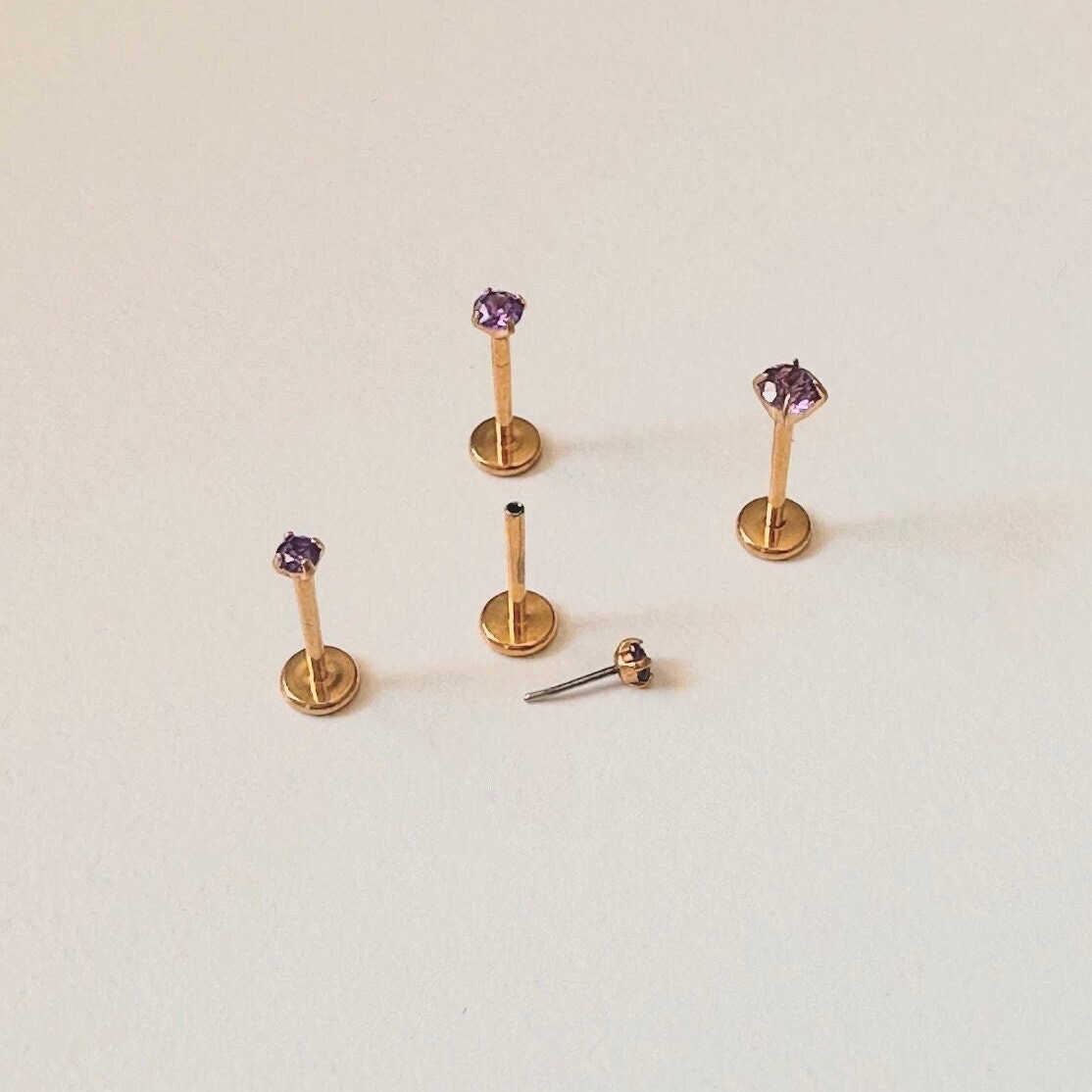 Purple CZ Push Pin Labret Stud: 16G/18G/20G Threadless Tragus Piercing ...