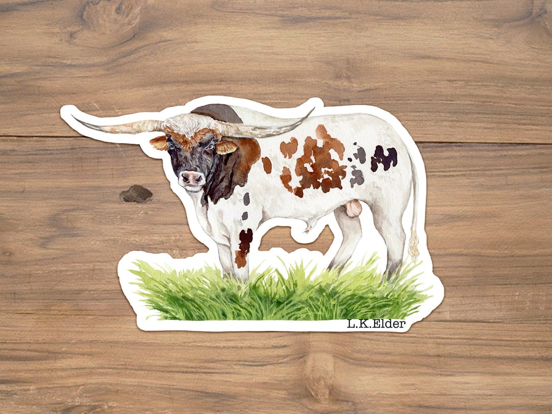 Texas Longhorn Vinyl Sticker, Texas Longhorn Illustration, Longhorn ...