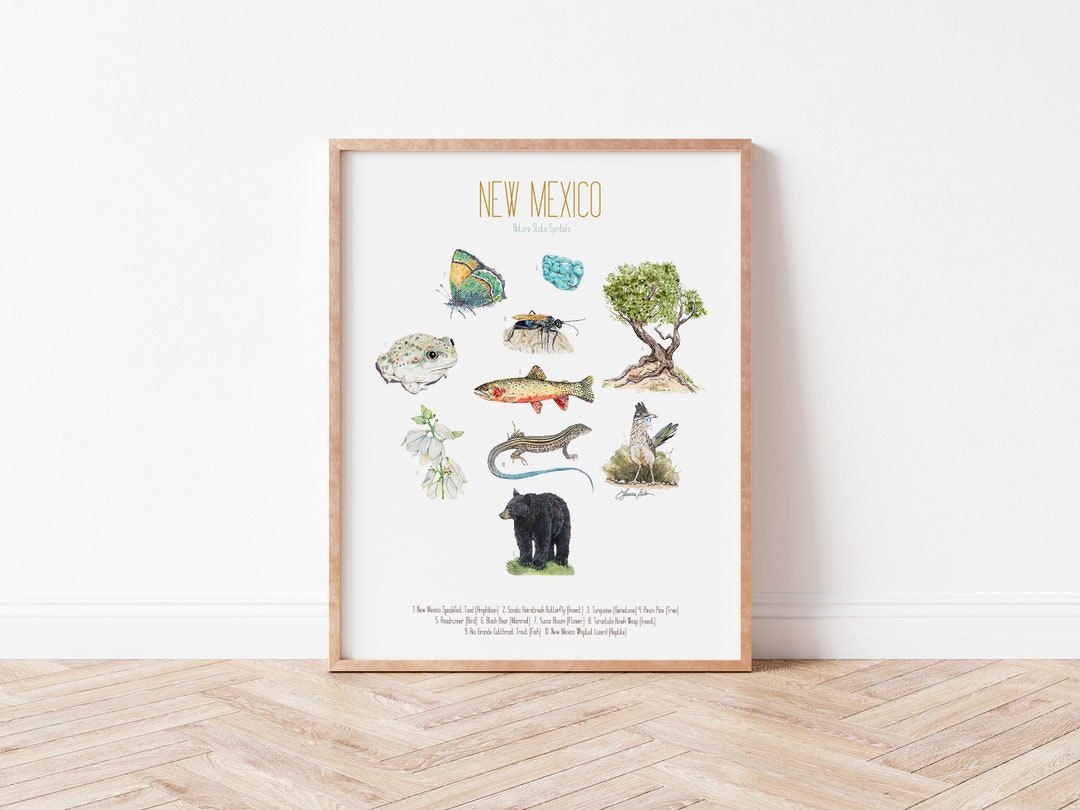 New Mexico Print, New Mexico State Print, New Mexico Symbols Typology ...