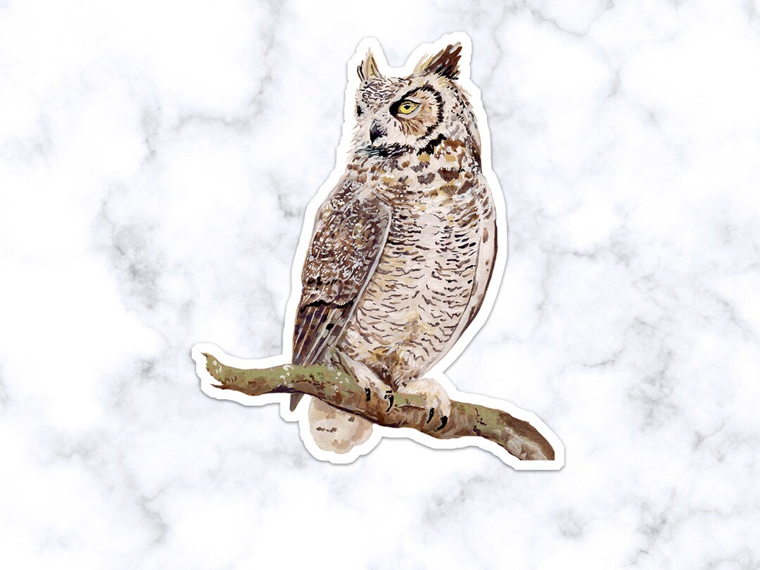 Owl Sticker, Owl Watercolor, Great-horned Owl Sticker, Cute Owl Sticker ...