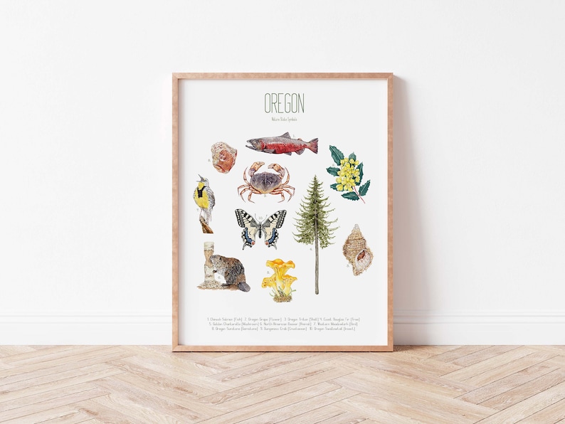 Oregon State Symbols Art Print: Flora & Fauna Typology - Etsy