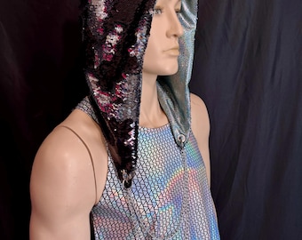 Sequin Black Festival Hood/cosplay Hood/ Rave Hood With Chains - Etsy