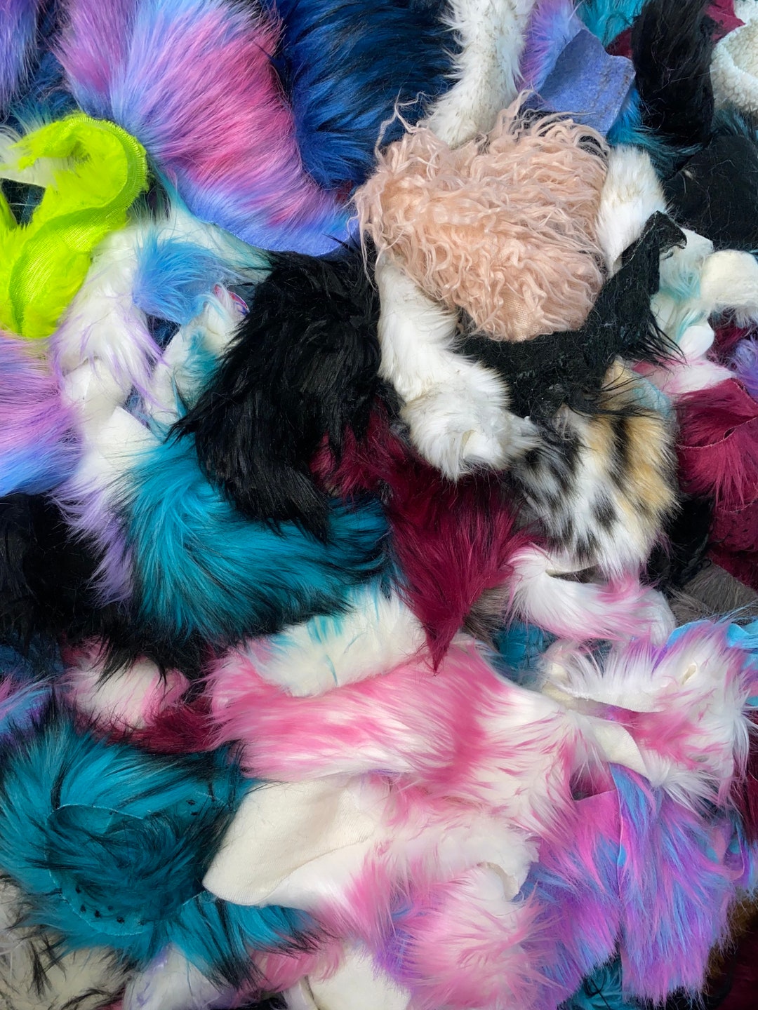 Fur Fabric Scraps |craft Project |faux Fur Rainbow Multi Color - Etsy