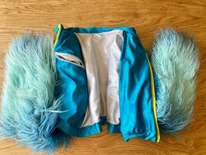 Neon Yellow Sequin & Ombre Blue Shag Fur Sparkle Crop Jacket - Etsy