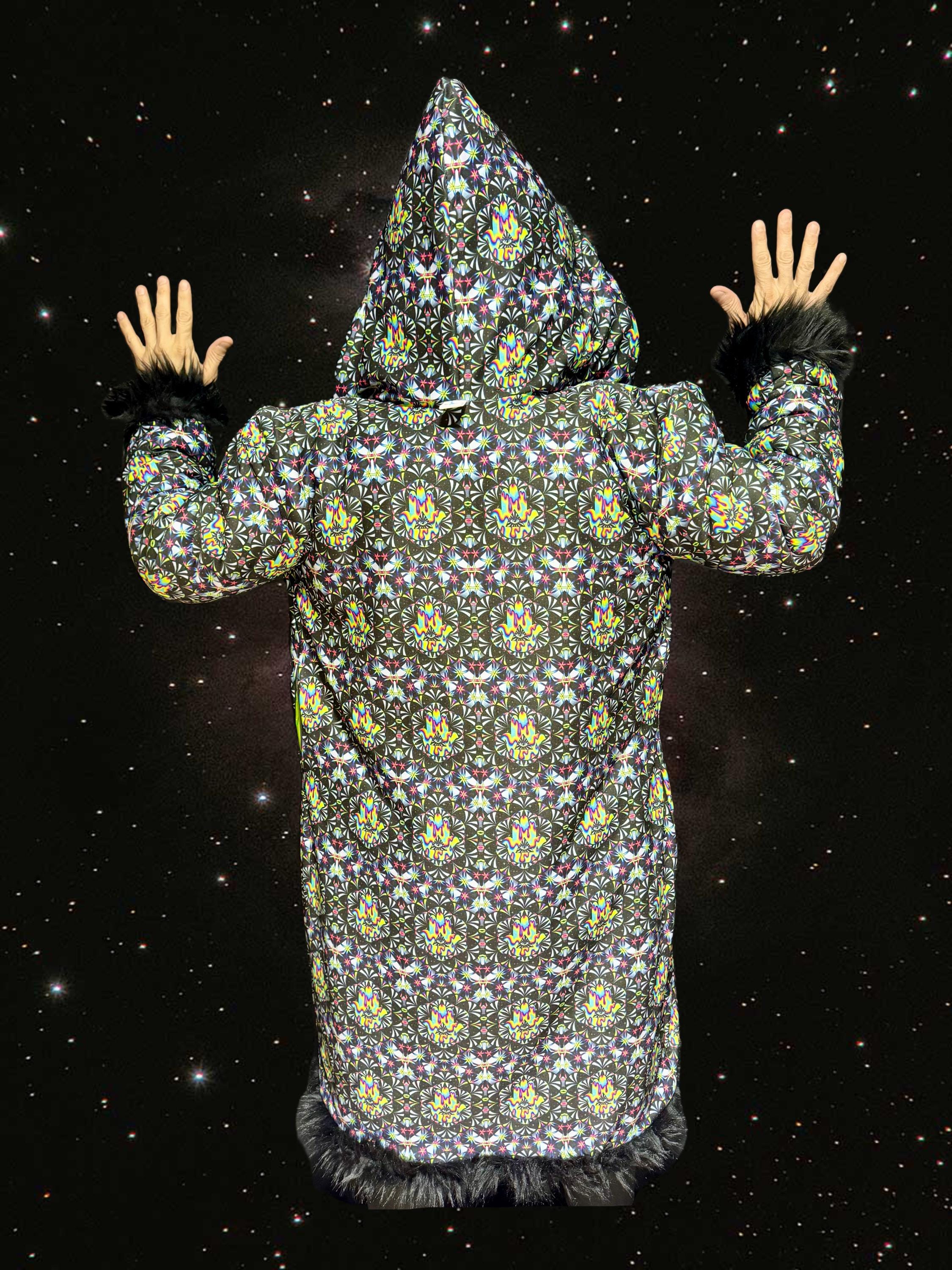Knee Length Hologram Faux Fur Coat | Jacket REVERSIBLE |burning Man ...