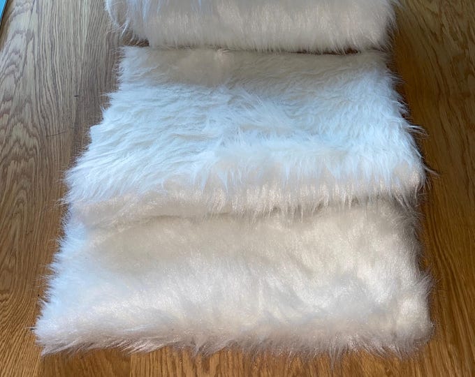 White Fur Trim Fabric 3 Peices |craft Project |faux Fur Pre Cut by the ...