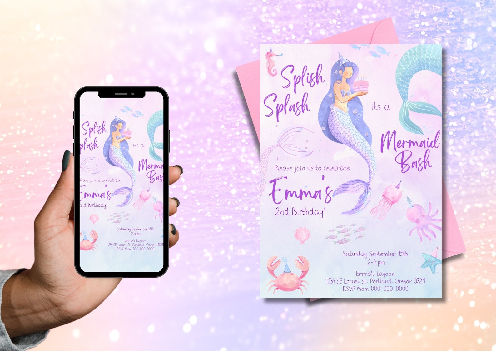 Splish Splash Mermaid Bash, Instant Download, Magical Mermaid Birthday ...
