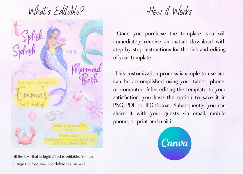 Splish Splash Mermaid Bash, Instant Download, Magical Mermaid Birthday ...