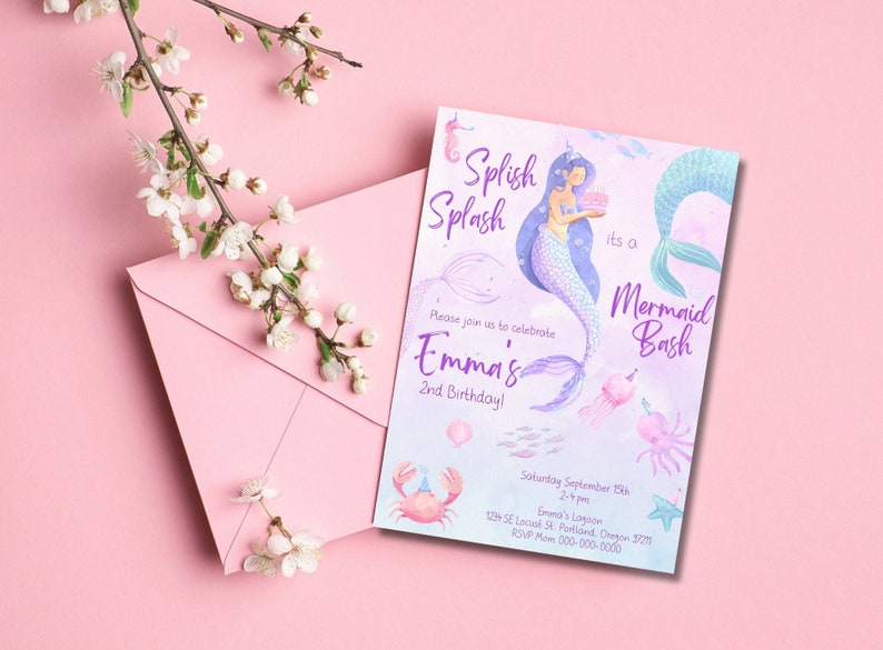 Splish Splash Mermaid Bash, Instant Download, Magical Mermaid Birthday ...