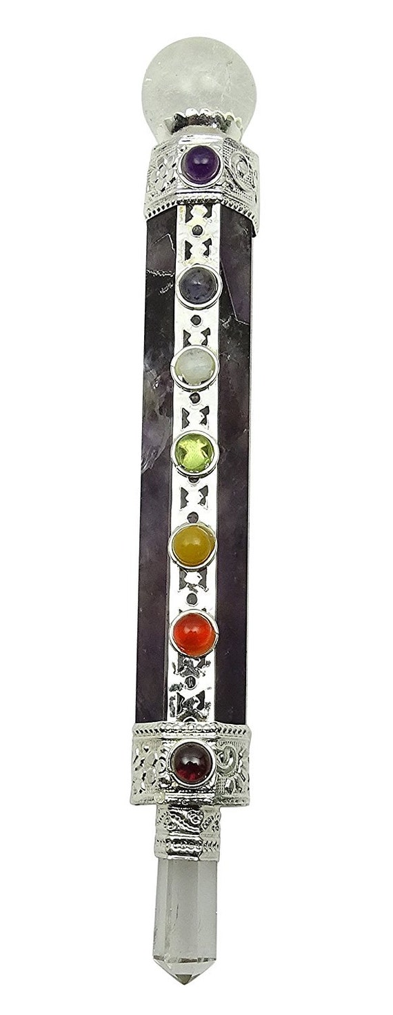 Amethyst Stone Metal Wand 7 Chakra Multistone Balancing | Etsy