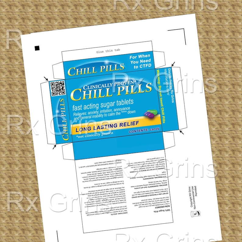 Chill Pills Pill Box Printable DIY Gag Gift Pharmacist Gift | Etsy