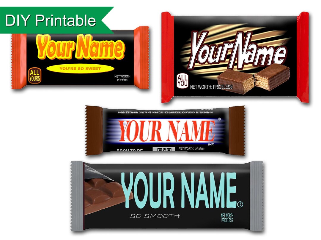 Personalized Candy Bar Wrapper Set for Download & Print - Four Styles ...
