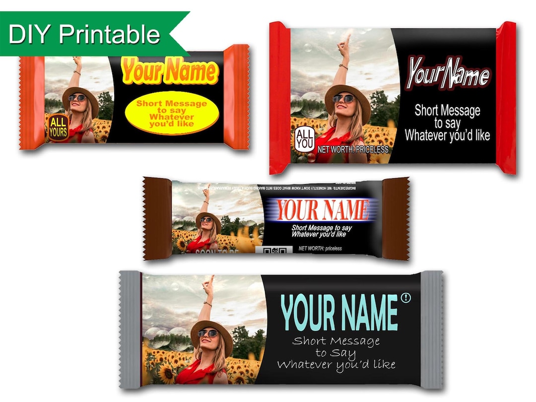 Personalized Candy Bar Wrapper Set for Download & Print - Four Styles ...