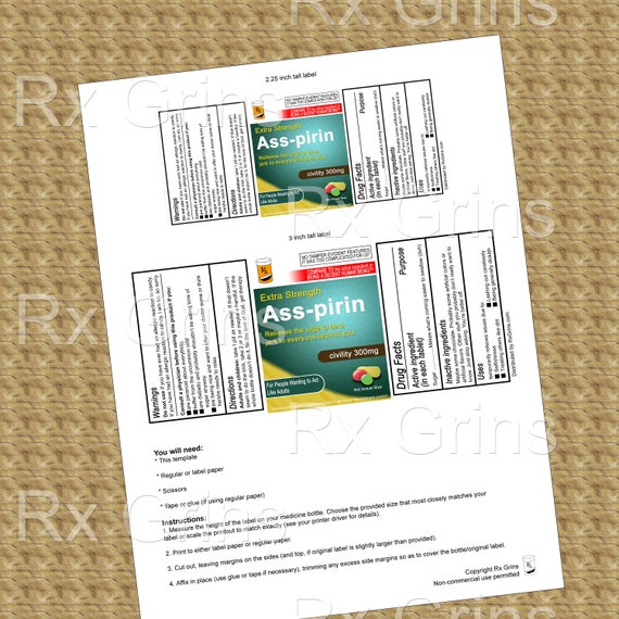 Aspirin Bottle Label