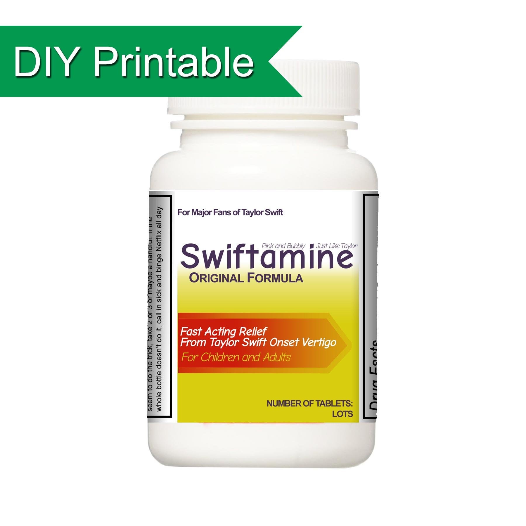 Swiftamine Pill Bottle Label Printable DIY Gag Gift Taylor - Etsy