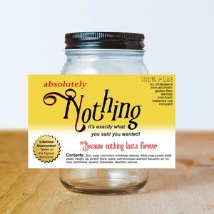 Jar of Nothing Printable Label - Instant Download Turns an Empty Jar ...