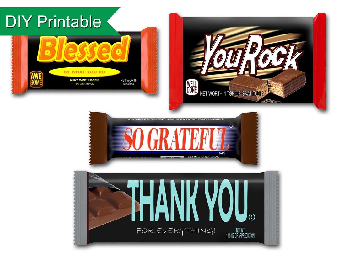 Thank You Candy Bar Wrapper Set for Download & Print - Four Styles of ...