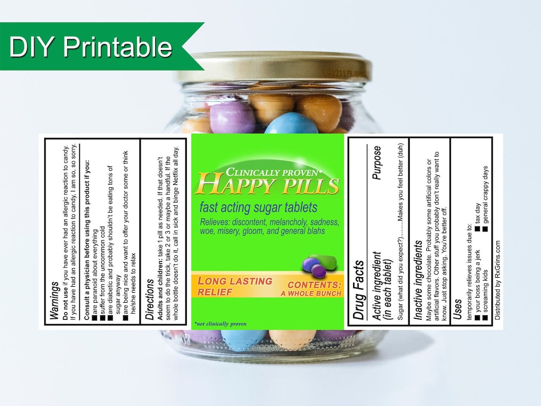 Happy Pills Label for Candy Jar - This Printable Jar Label Makes a Fun ...