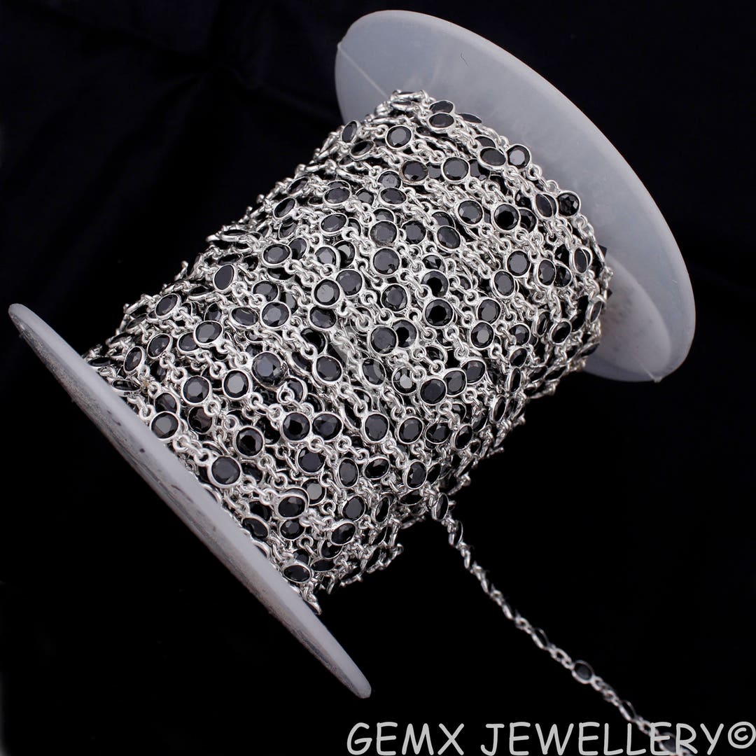 One Foot Black Cubic Zircon 4mm Round Shape Silver Plated - Etsy